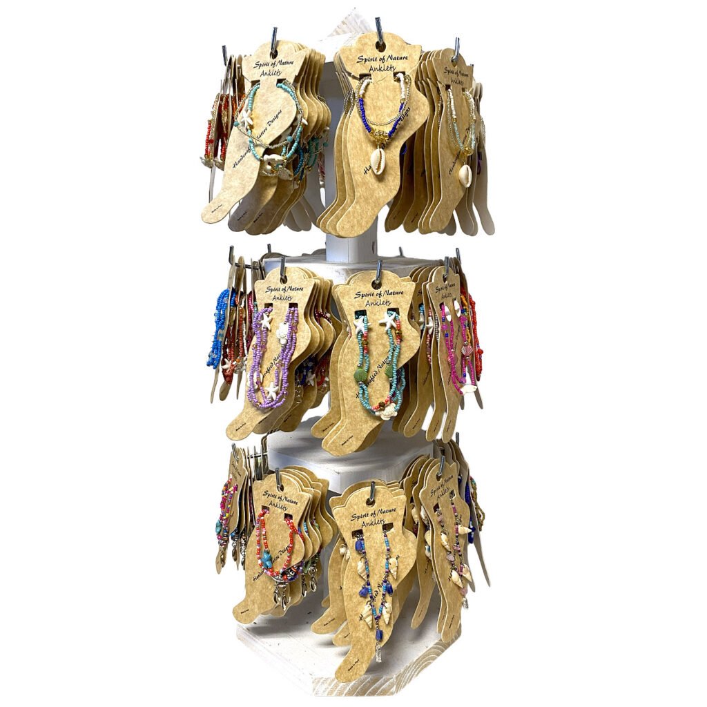 144 Pcs Carded Sea Life Anklet 3-Tier Wooden Display - Pichincha gifts