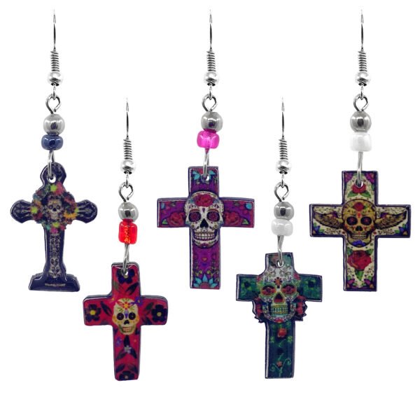 Acrylic Day of the Dead Cross Earrings - Pichincha gifts