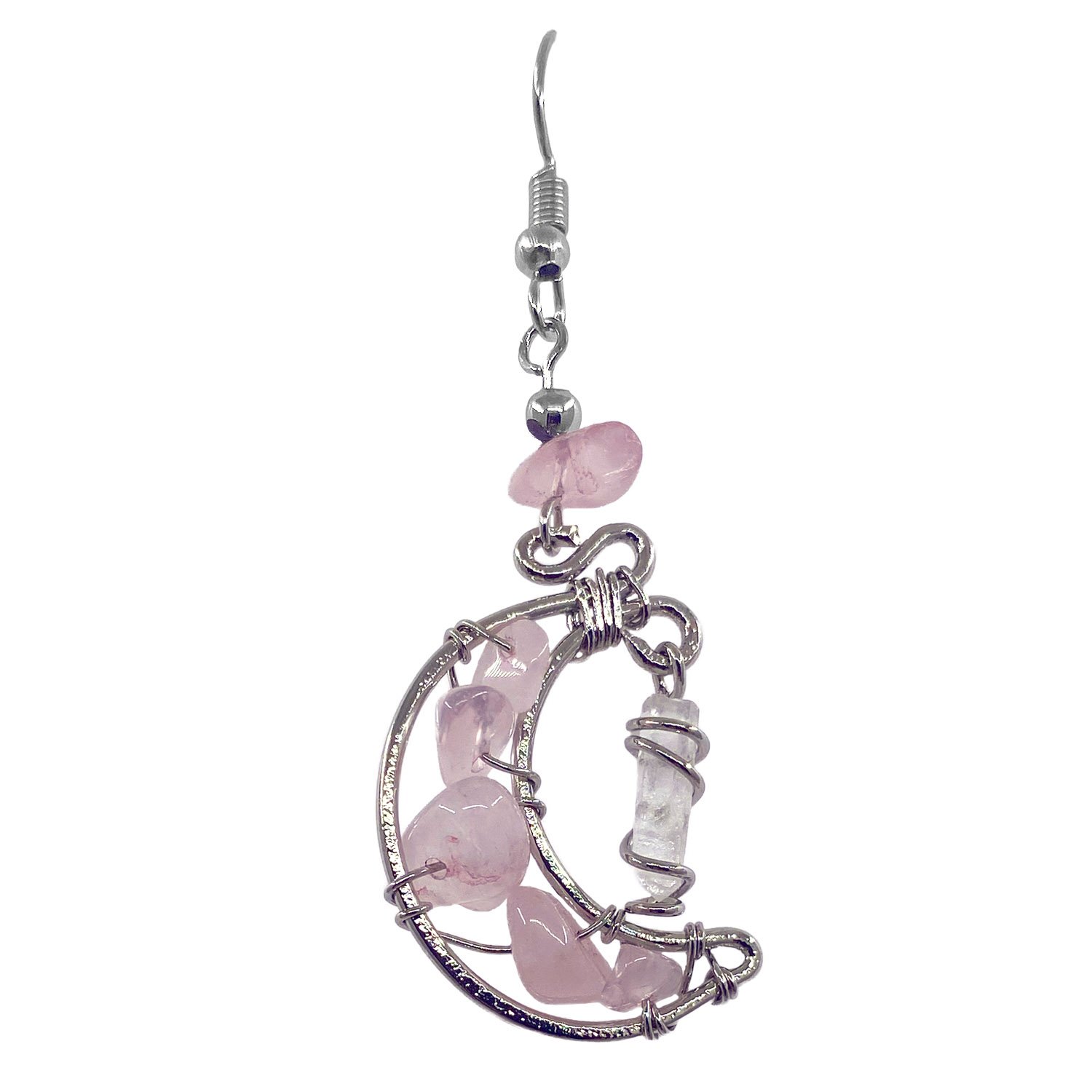 Wire Wrapped Moon Chip Stone Crystal Dangle Earrings - Pichincha gifts