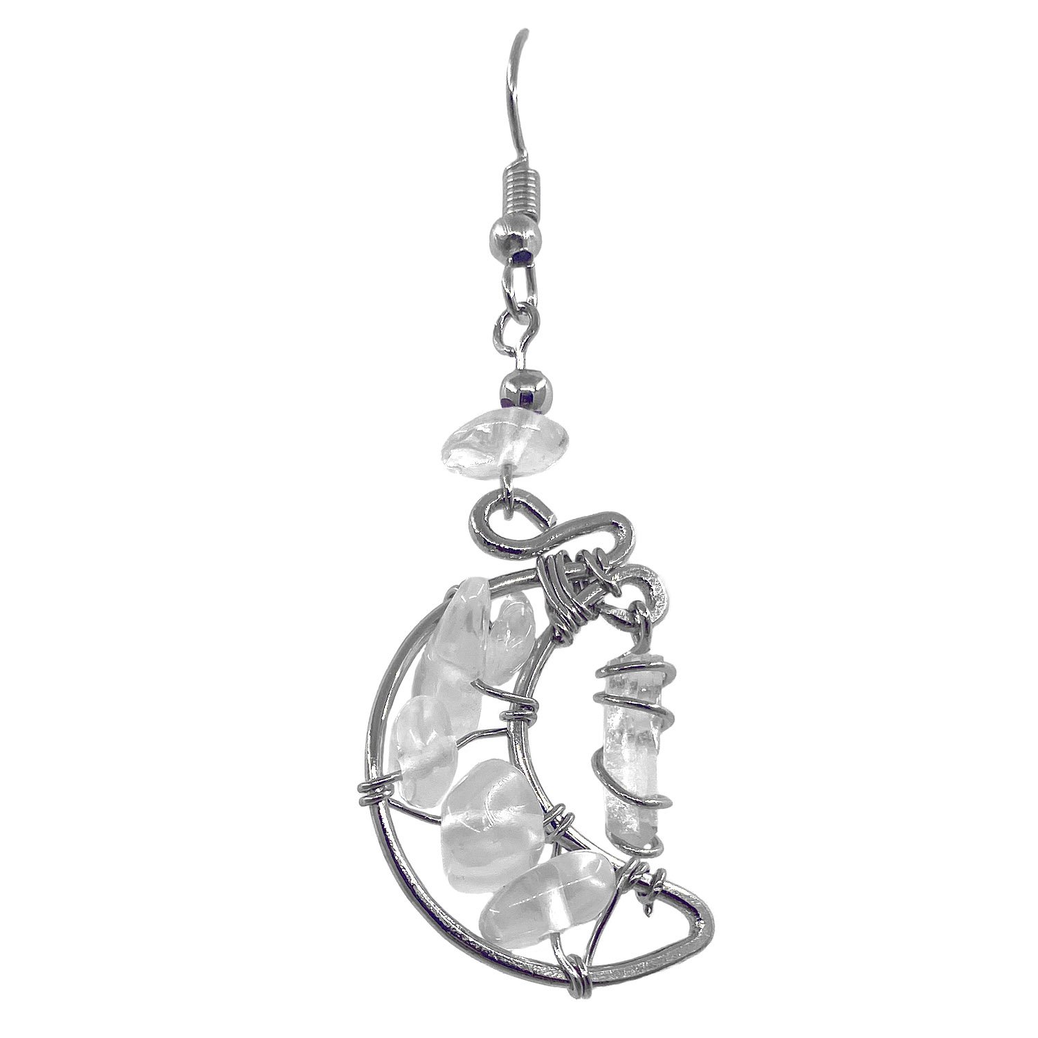 Wire Wrapped Moon Chip Stone Crystal Dangle Earrings - Pichincha gifts